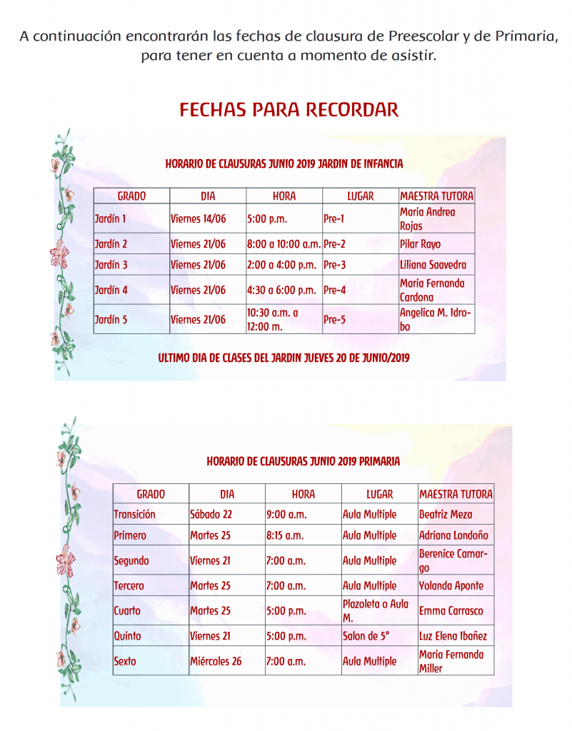 Fechas para Recordar - Colegio Waldorf de Cali, Colombia - El Luis ...